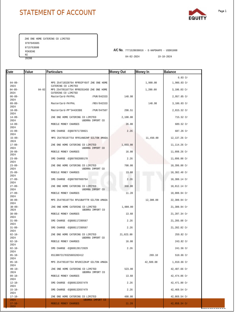 Equity Bank Statement | PDF | Financial Services | Accounting