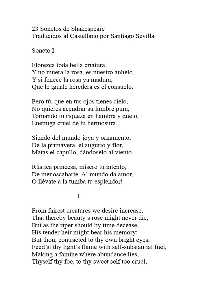 23 Sonetos de Shakespeare | PDF