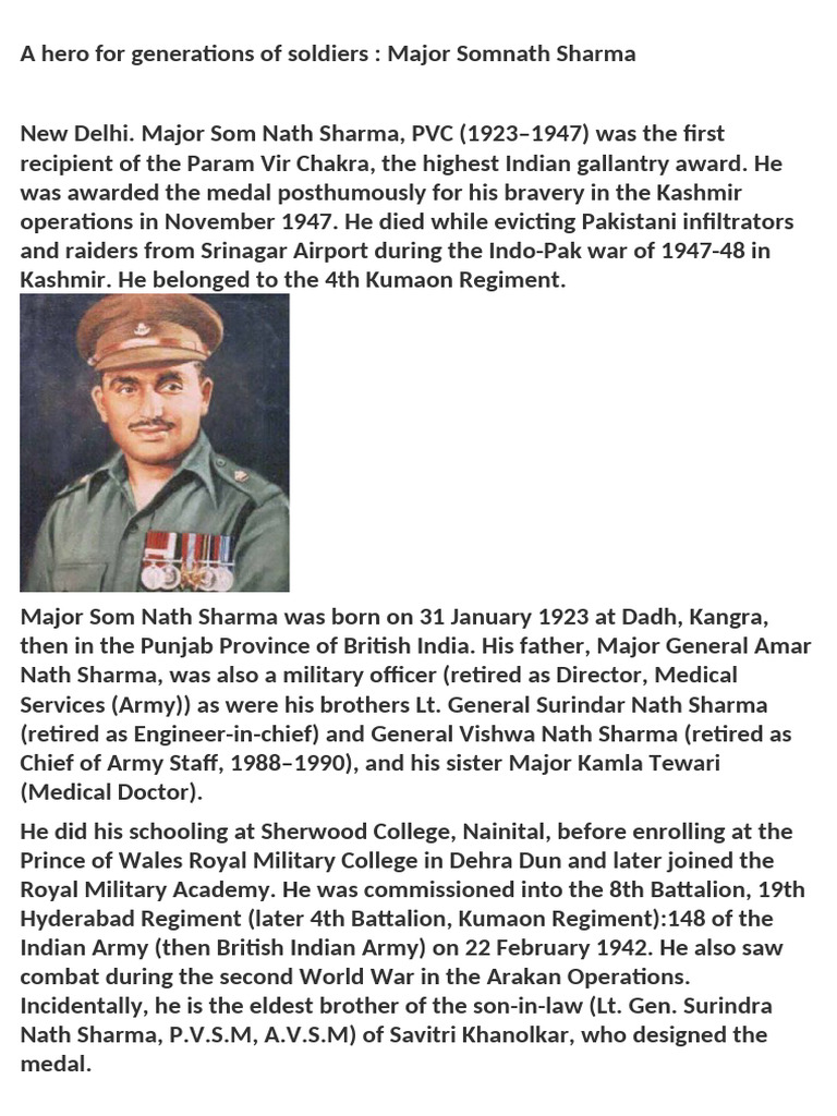Major Somnath Sharma: A Gallant Hero | PDF | Military | Conflicts