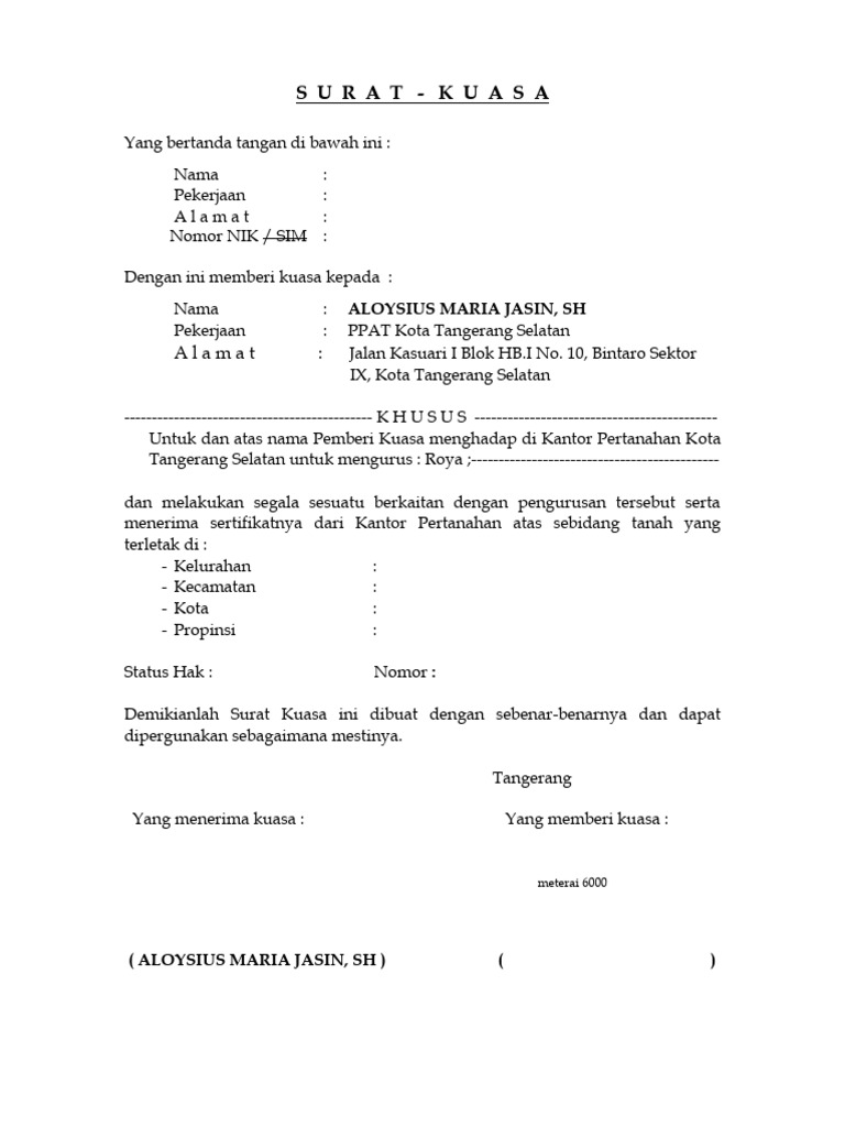 Surat Kuasa Roya | PDF