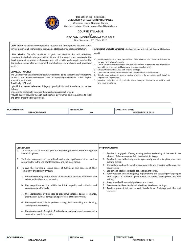SYLLABUS-REVISED-UTS | PDF | Identity (Social Science) | Self Concept