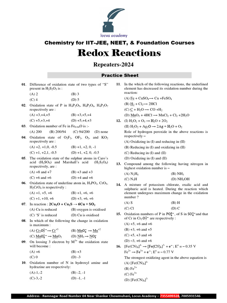 Redox Reactions .pdf | PDF | Redox | Chemical Reactions