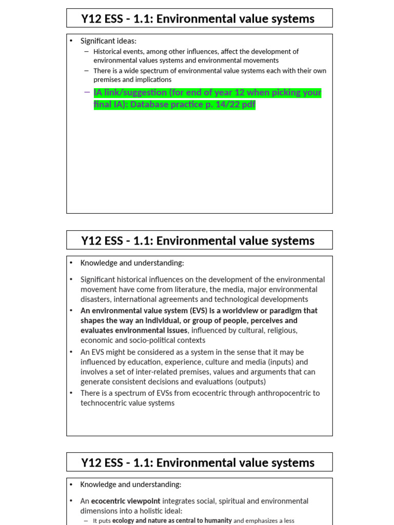 Y12 ESS Ch 1.1 Environmental value systems | PDF | Knowledge ...