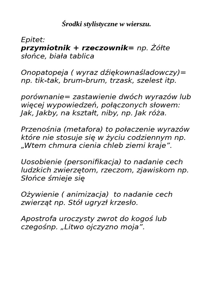 Środki Stylistyczne W Wierszu | PDF