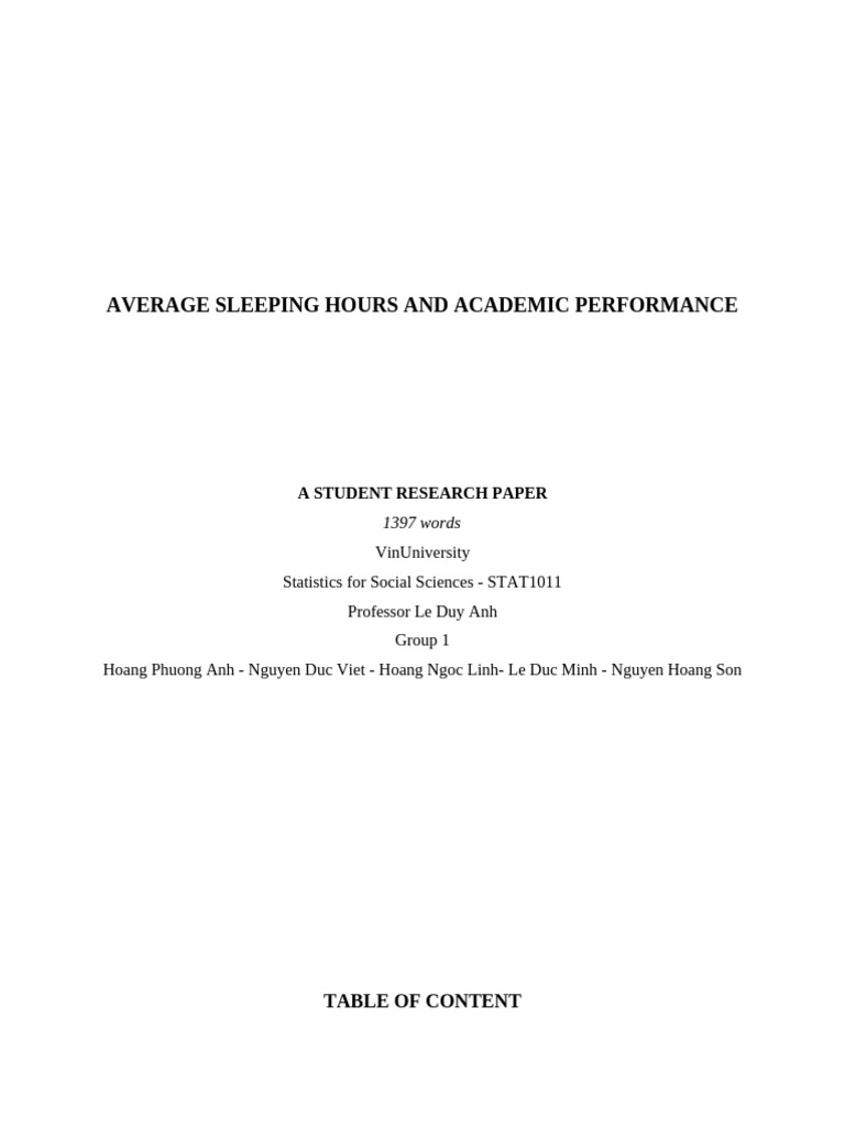 Group 1 Research Project - Correlation Between Average Sleeping Hours and Academic Performance ...