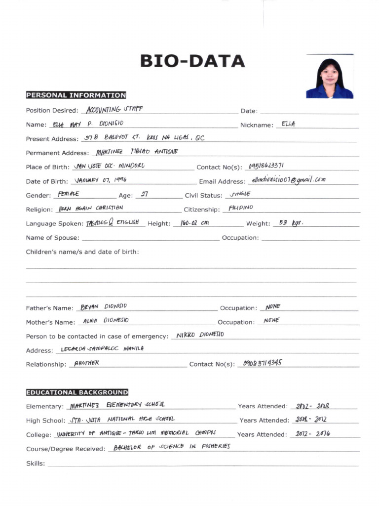 Personal Bio-Data Form Template | PDF