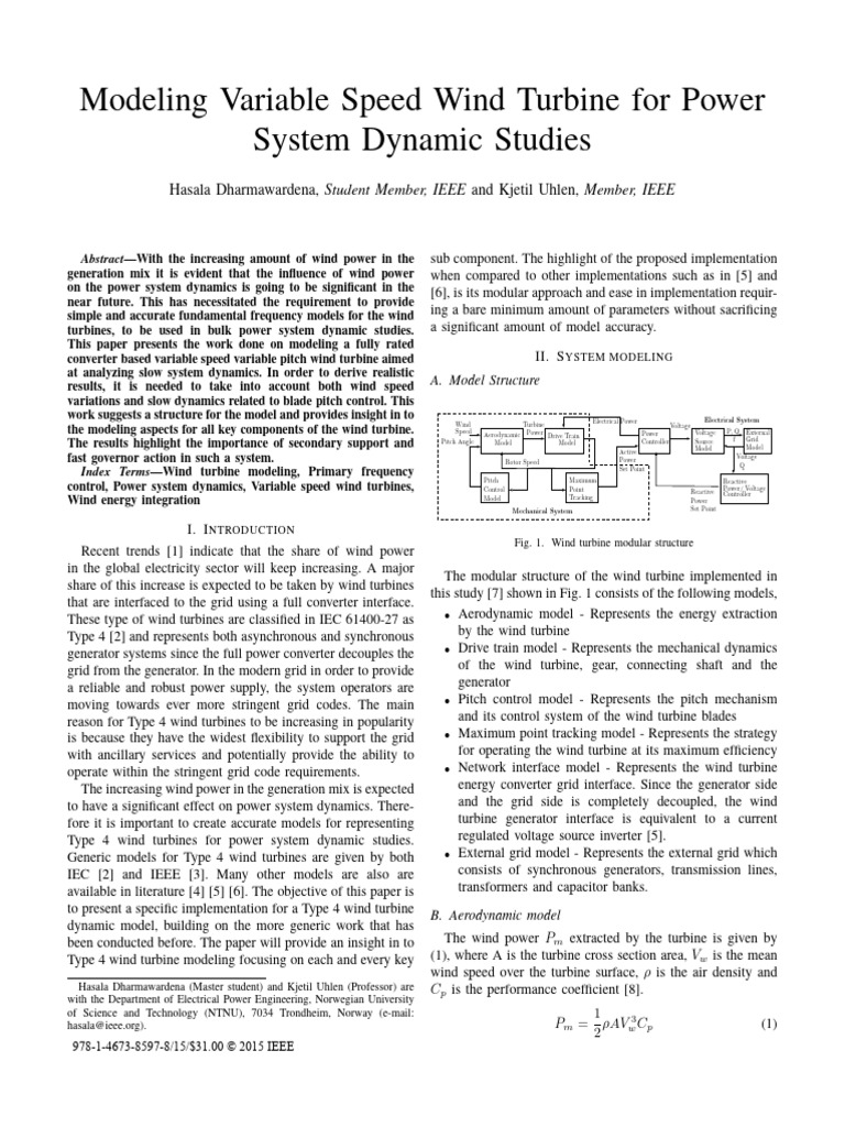 Modeling_variable_speed_wind_turbine_for_power_system_dynamic_studies | PDF | Wind Power | Wind ...