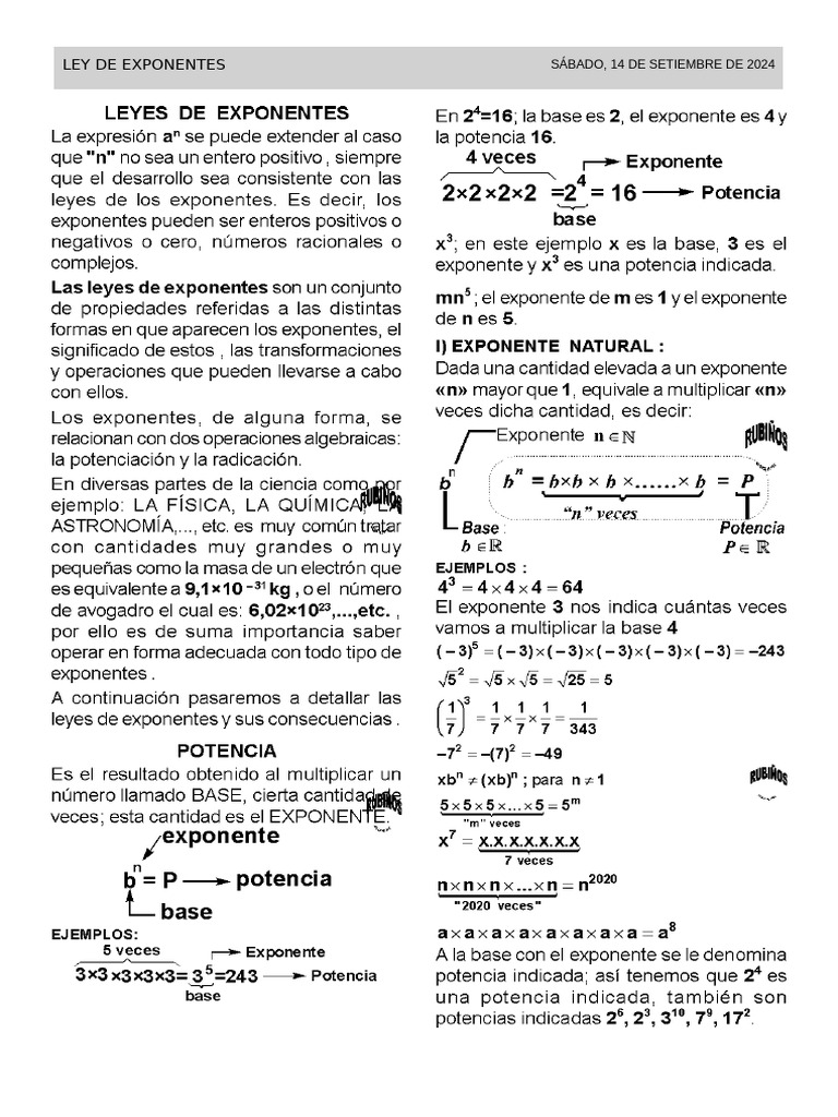 Ley de Exponentes | PDF