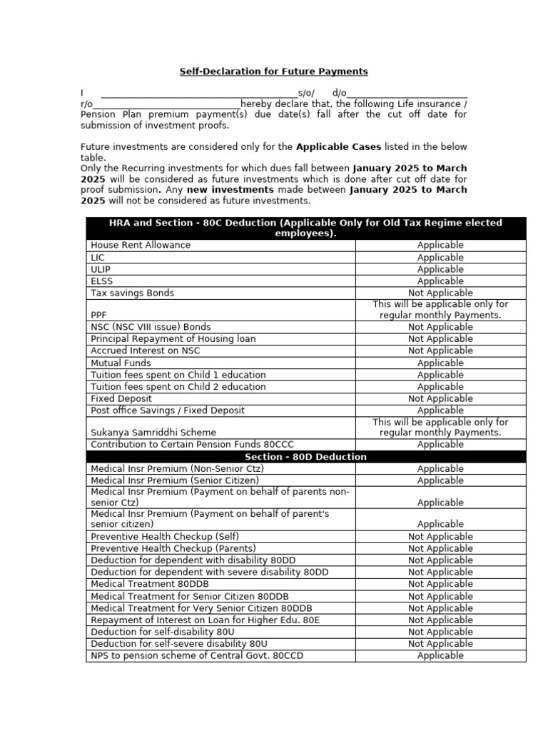 Declaration Letter For Future Payments Scheduled To Happen Before March 2025 | PDF | Insurance ...