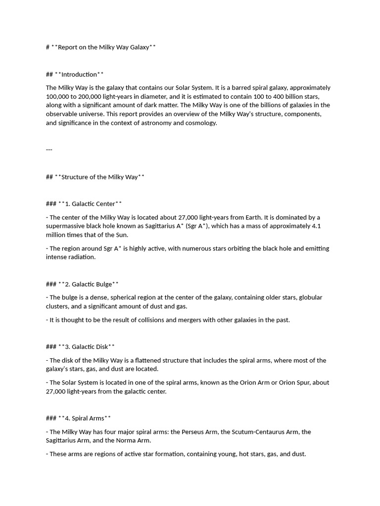 Report On The Milky Way Galaxy | PDF | Milky Way | Galaxy