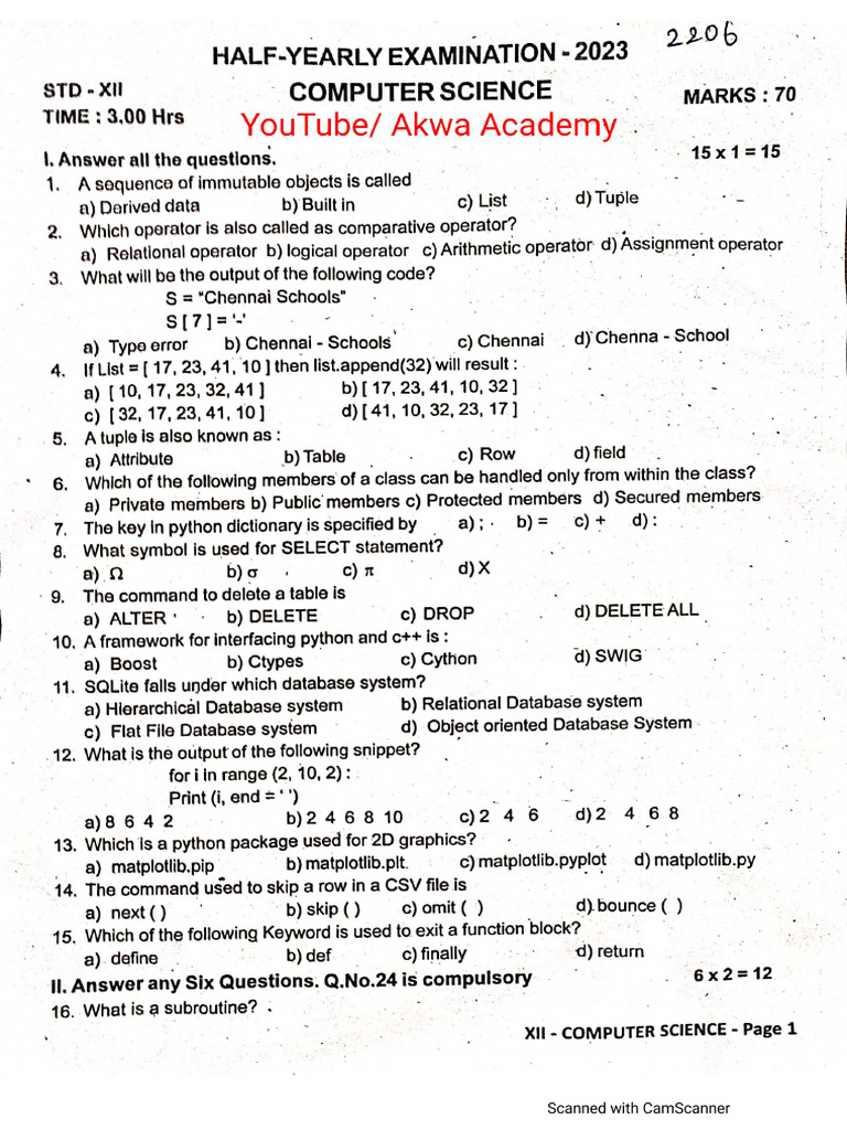 12th Computer Science EM Half Yearly Exam 2023 Question Paper ... 12th Computer Science EM Half Yearly Exam 2023 Question Paper ...