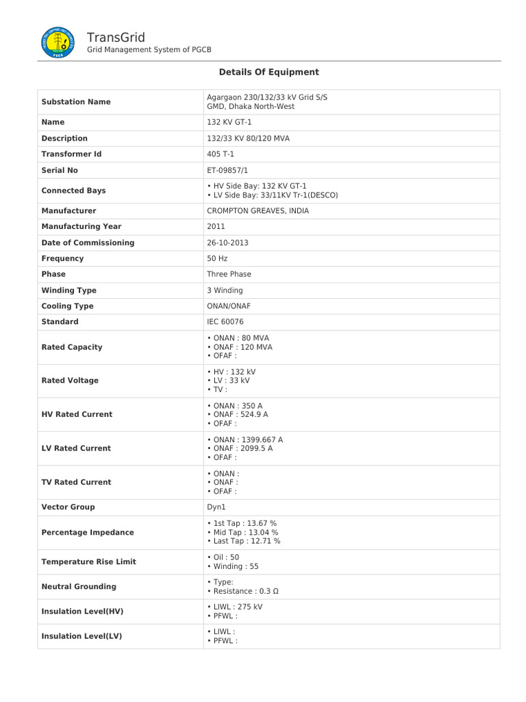 132 KV GT-1 | PDF | Transformer | Manufactured Goods