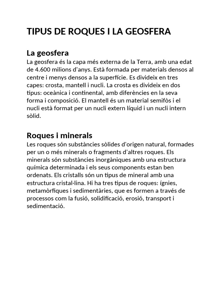 Tipus de Roques i La Geosfera | PDF