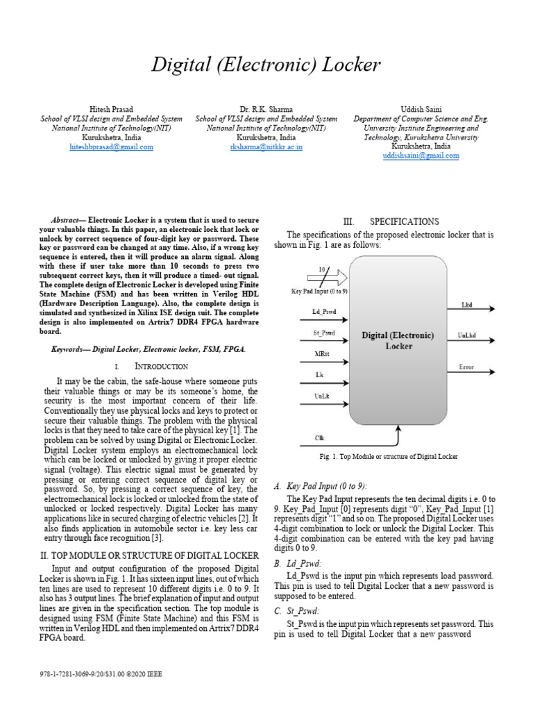 Digital Electronic Locker | PDF | Hardware Description Language ...