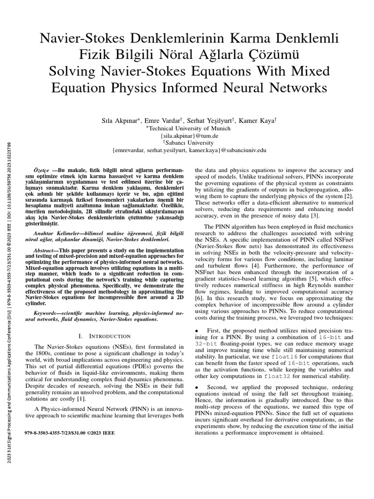 Akpnar 2023 Solving Navier Stokes Equations Wit | PDF | Fluid Dynamics | Navier–Stokes Equations