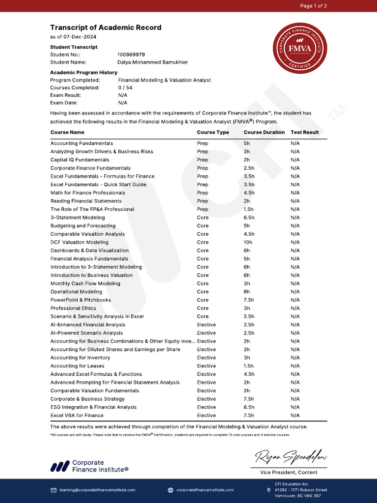 transcript-FMVA | PDF