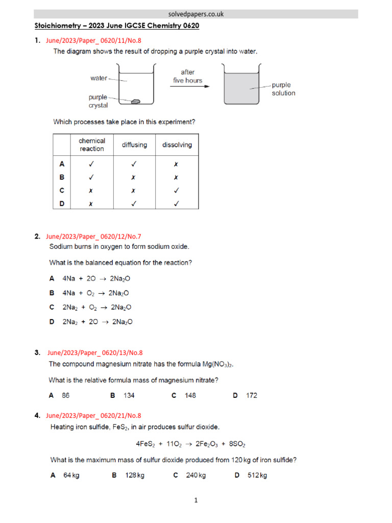 Cambridge IGCSE Stoichiometry | PDF