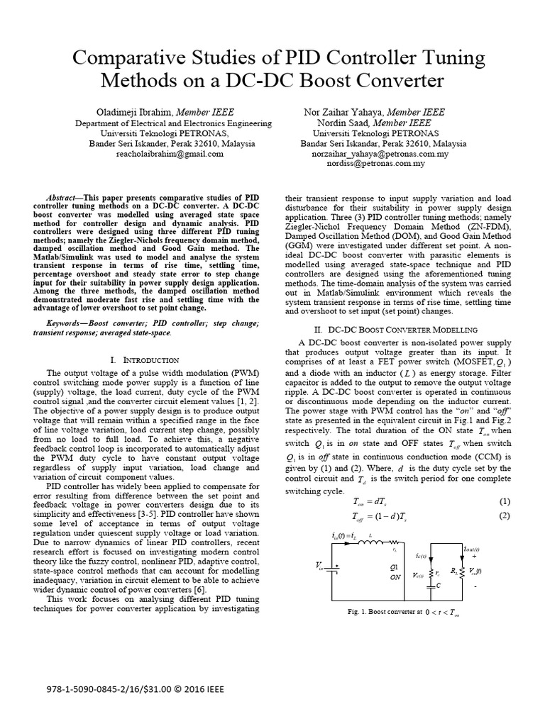 Comparative Studies of PID Controller Tuning Methods On A DC-DC Boost Converter | PDF ...
