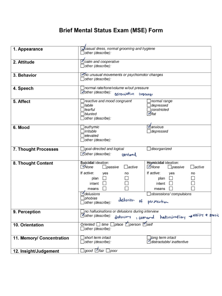 Schizophrenia Brief Mental Status Exam | PDF