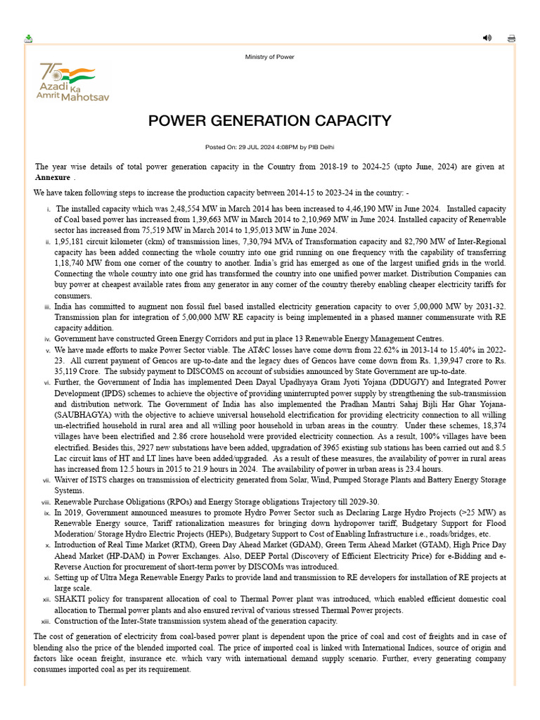 Press Release: Press Information Bureau | PDF | Electrical Grid ...