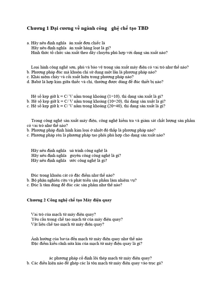 Câu hỏi ôn tập công nghệ chế tạo TBD | PDF