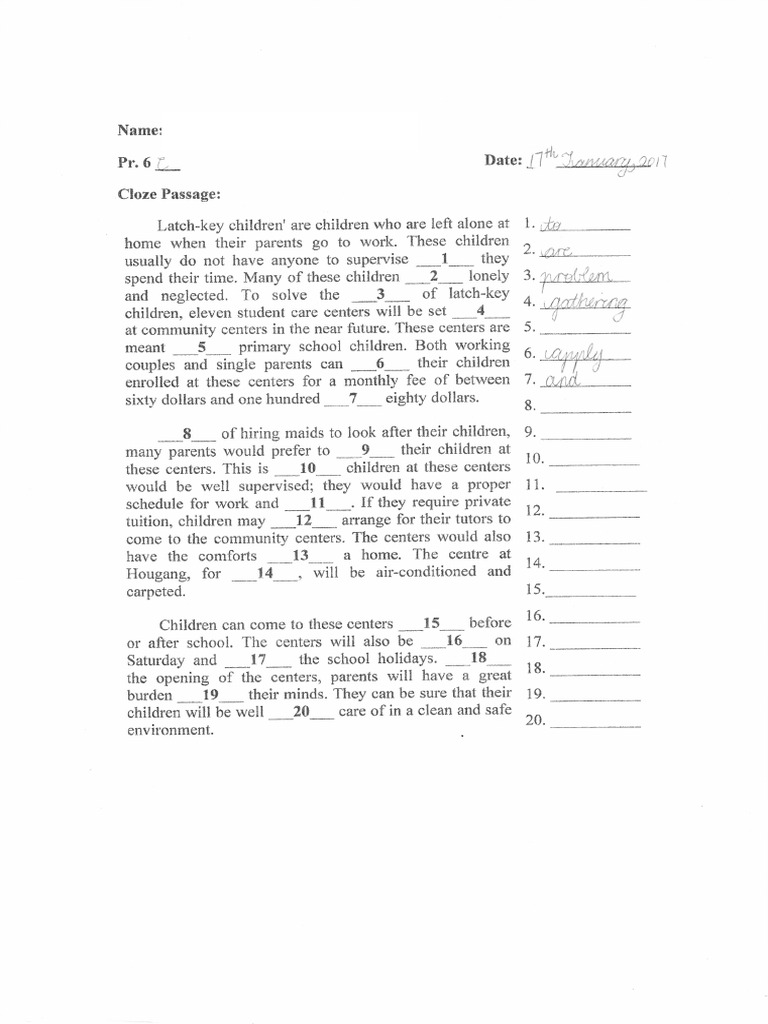DGJS P6 Eng Cloze Passage | PDF