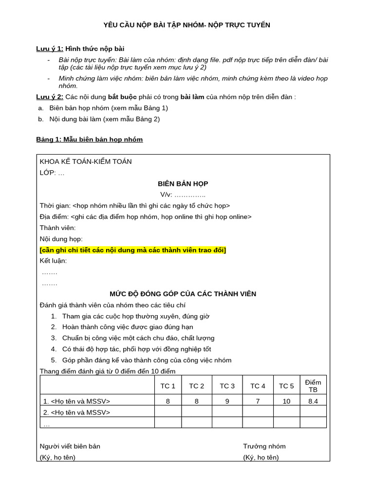 YEU CAU NOP BAI NHOM (1) | PDF