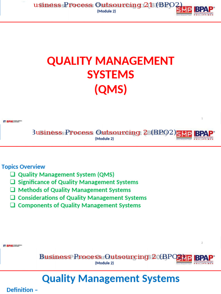 BPO2 Module 2 QUALITY MANAGEMENT SYSTEMS | PDF | Quality Management | Business Process