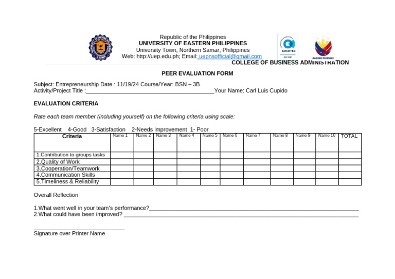 Peer Evaluation | PDF