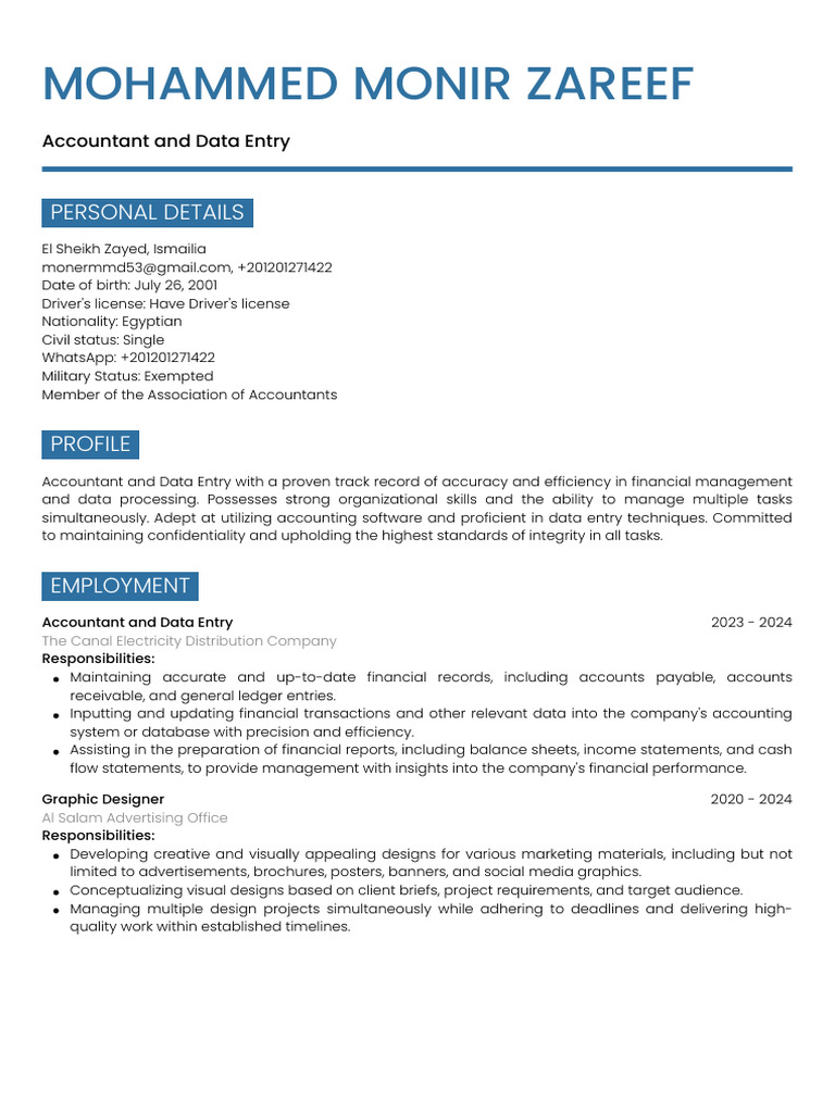 Resume Mohammed Monir Zareef | PDF | Graphics | Microsoft Excel