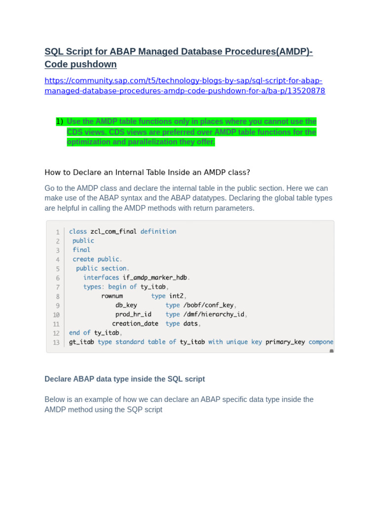 SQL Script for ABAP Managed Database Procedures | PDF