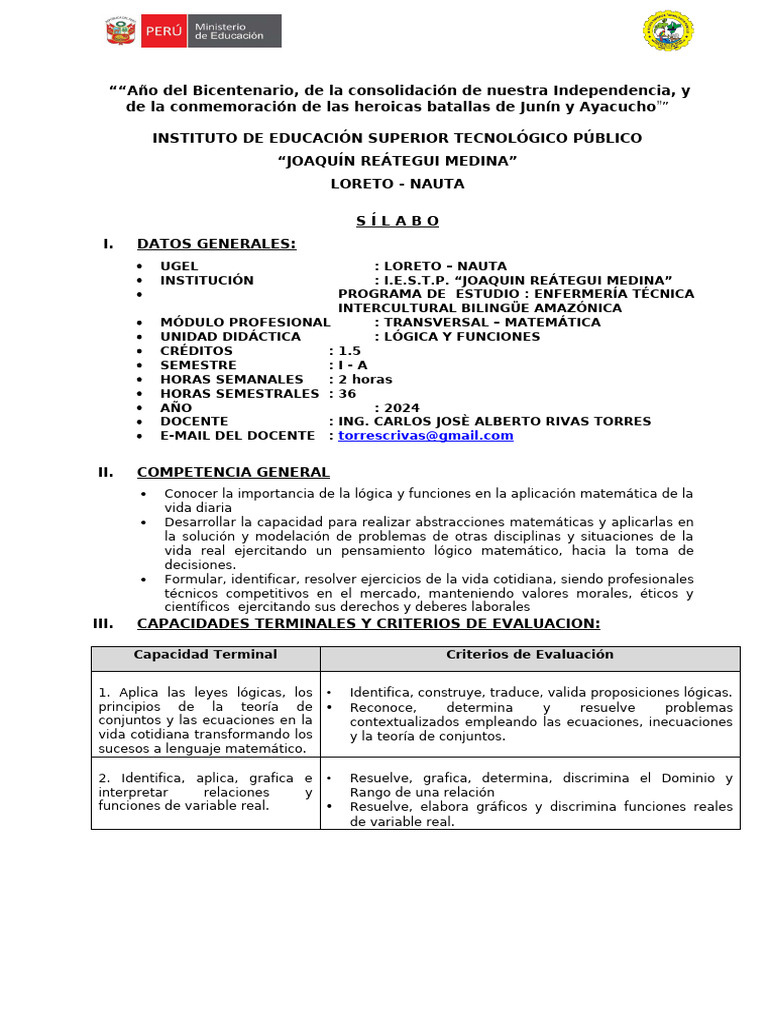 SILABO Logica y Funciones | PDF | Proposición | Ecuaciones