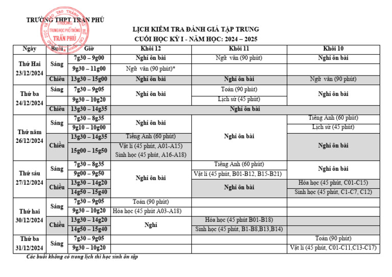 Lich Kiem Tra Cuoi Hki Nam Hoc 2024 2025 - 261120248 | PDF