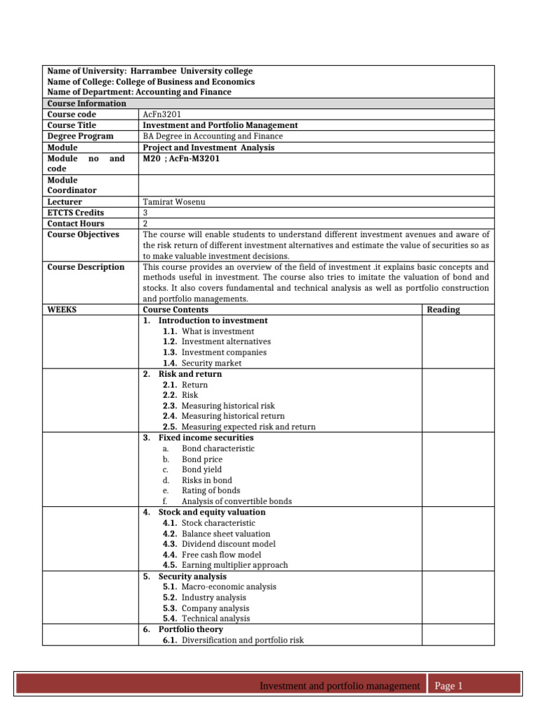 Investment & Portfolio Mgmt Module | PDF | Financial Markets | Investing