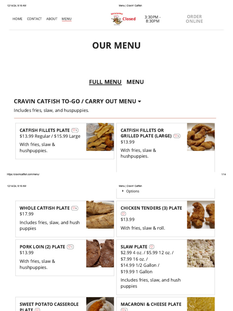 Menu _ Cravin' Catfish | PDF | Salad | Food And Drink