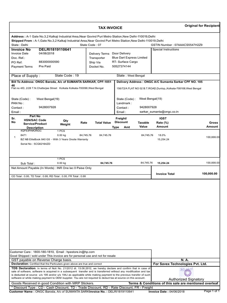 HP Elitebook Laptop Bill | PDF