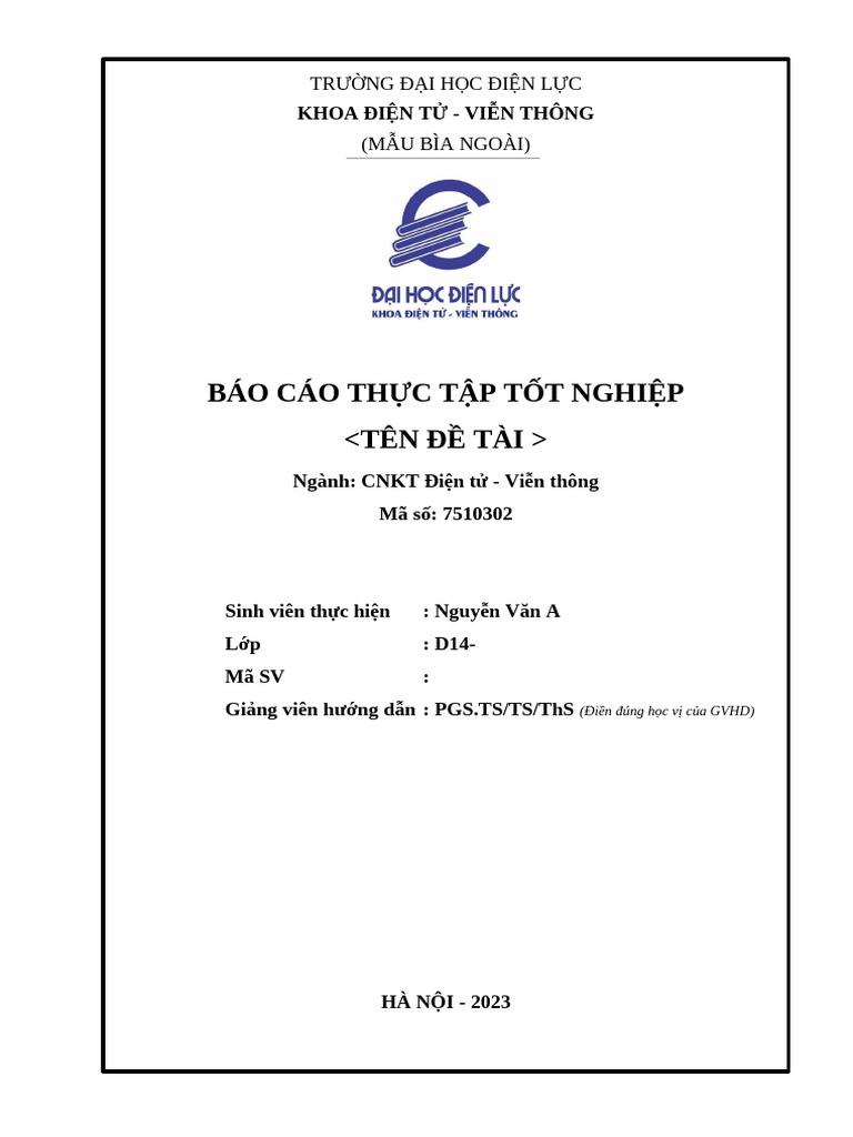 Khoa ĐTVT - MẪU BÁO CÁO TTTN 2023 | PDF