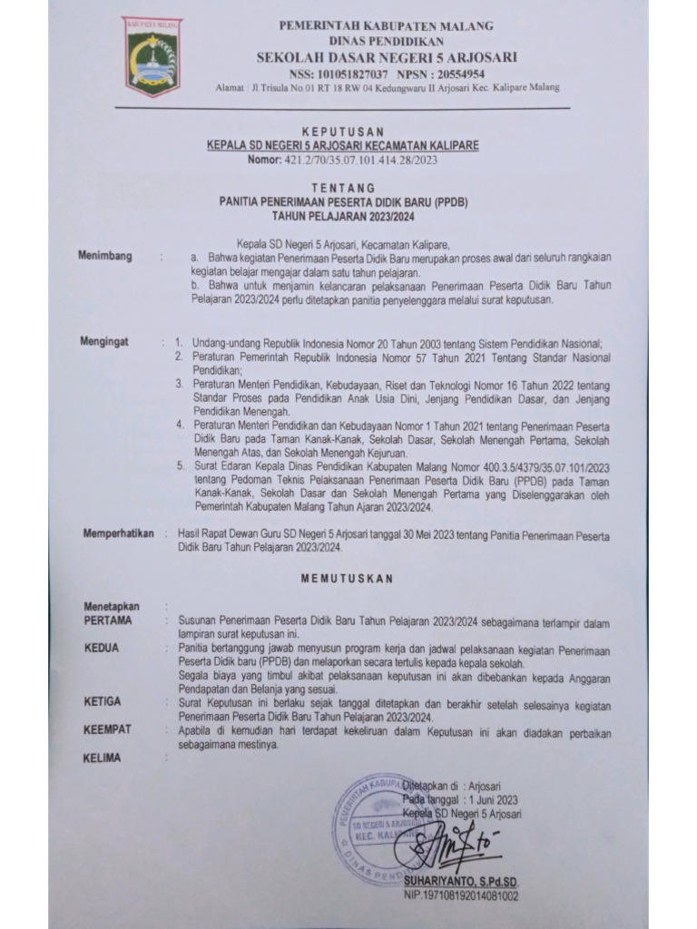 Sk Panitia Ppdb | PDF