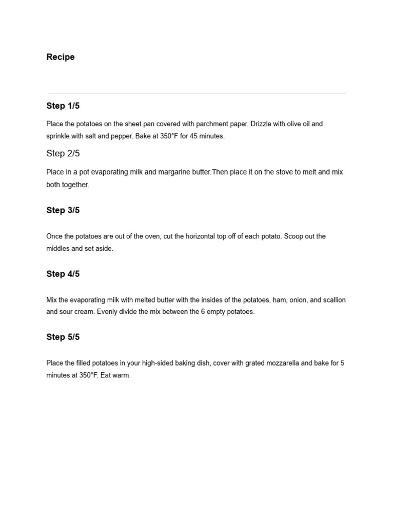 Potato Boat Recipe and Ingredients | PDF