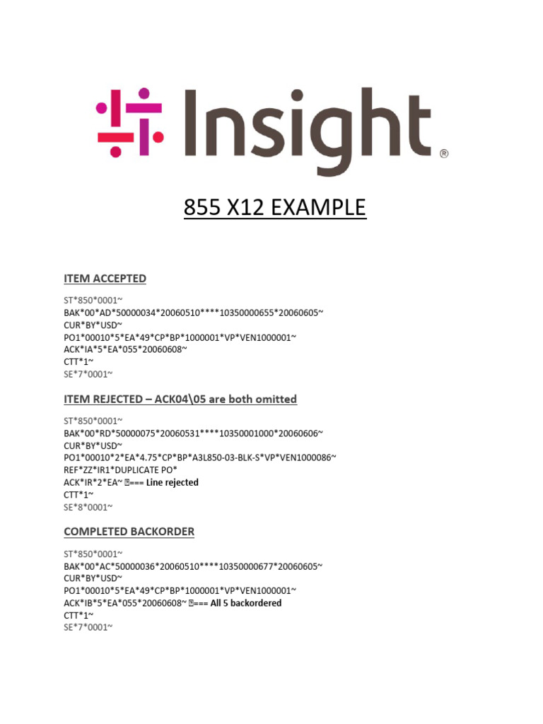 Insight Edi Vendor 855 Example | PDF