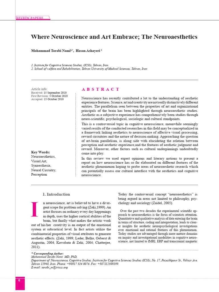 Where Neuroscience and Art Embrace; The Neuroaesthetics | PDF ...