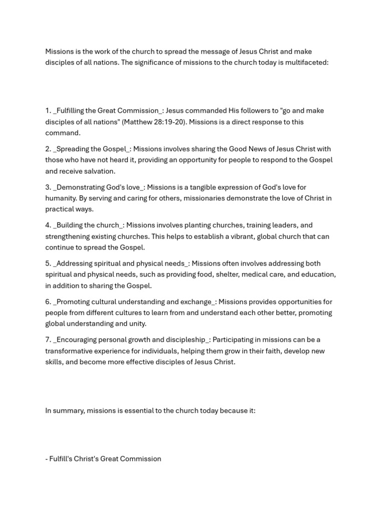 Missions Class Notes | PDF