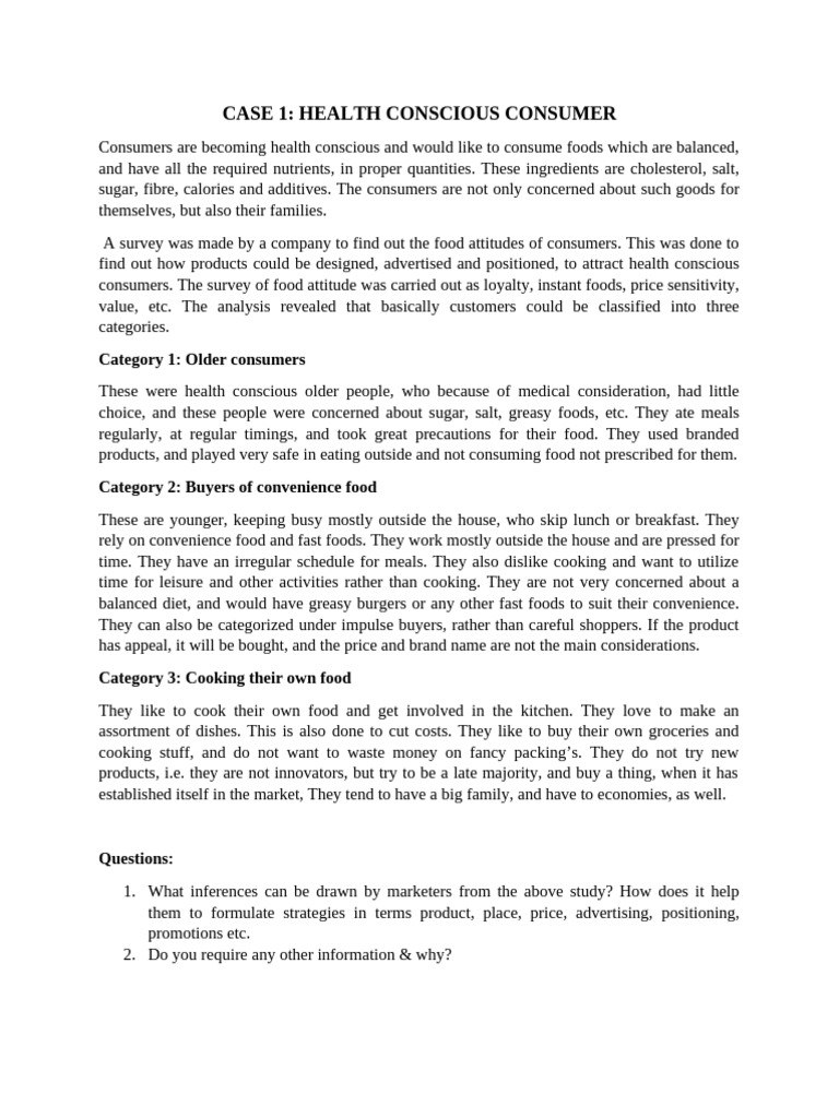 Case Study - Health Conscious Consumer | PDF | Meal | Foods