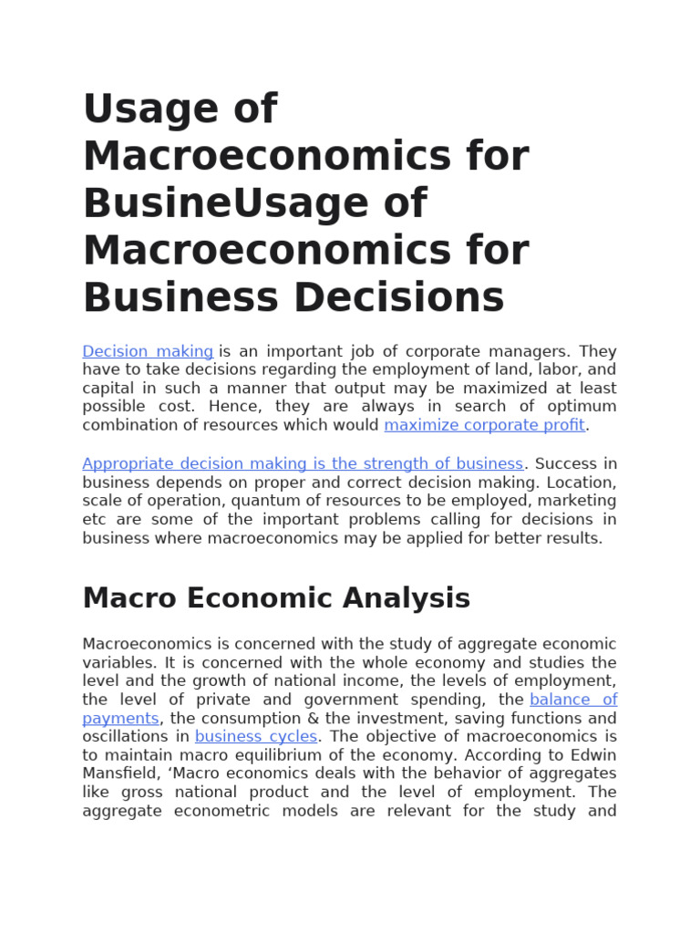 Macroeconomics in Business Decision-Making | PDF | Macroeconomics ...