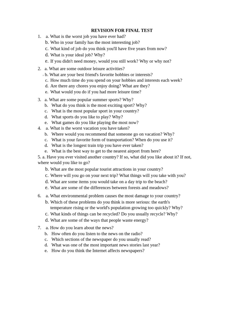 Revision For Final Test | PDF