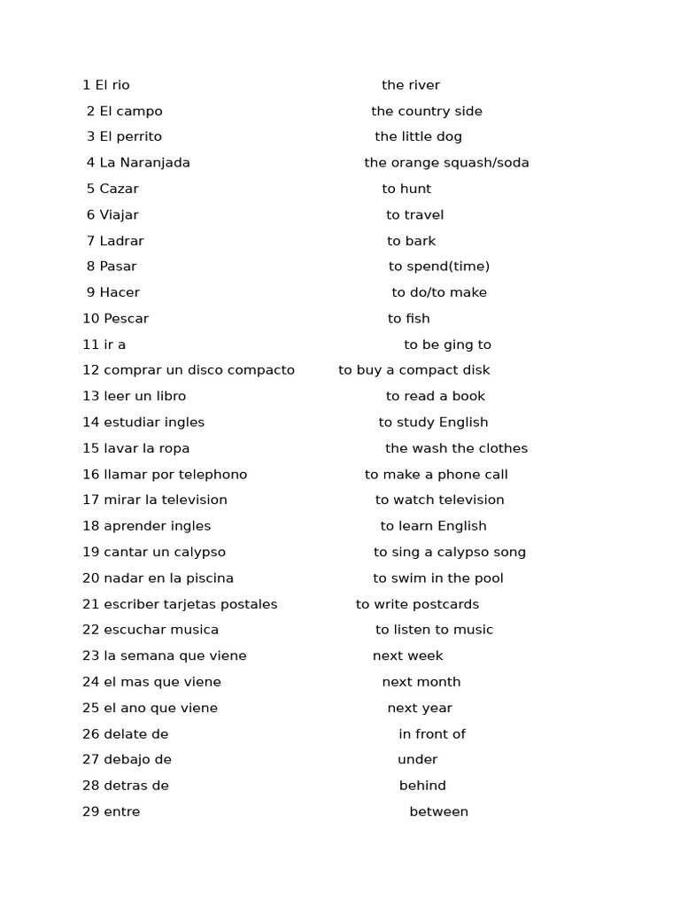 Spanish 2 Vocabulary List PDF | PDF
