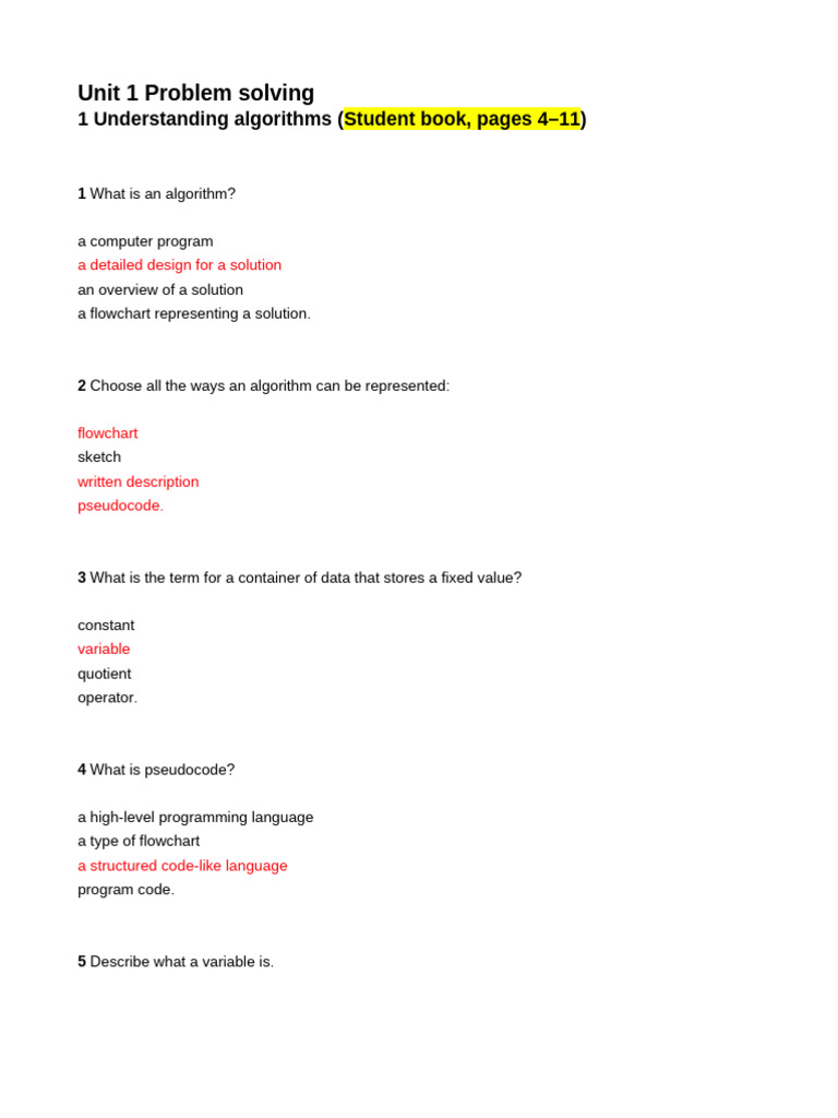 Ig - Compscience - TRP - Tests - 1 Understanding Algorithms Worksheet | PDF