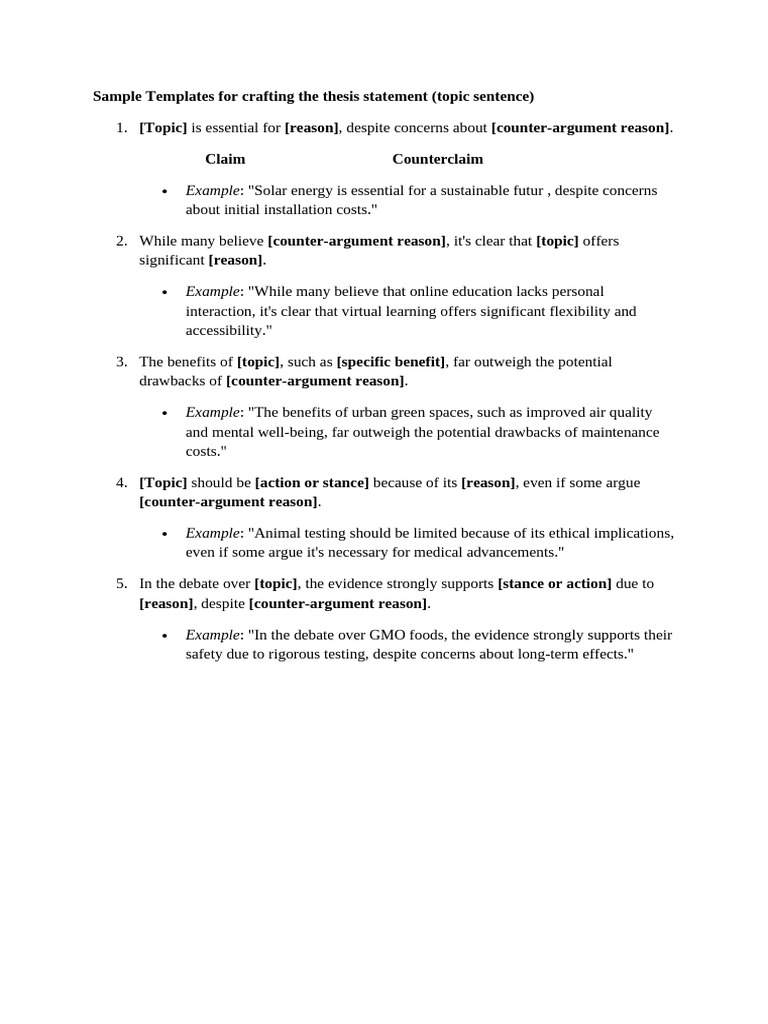 Thesis Statement Templates Guide | PDF | Reason | Evidence