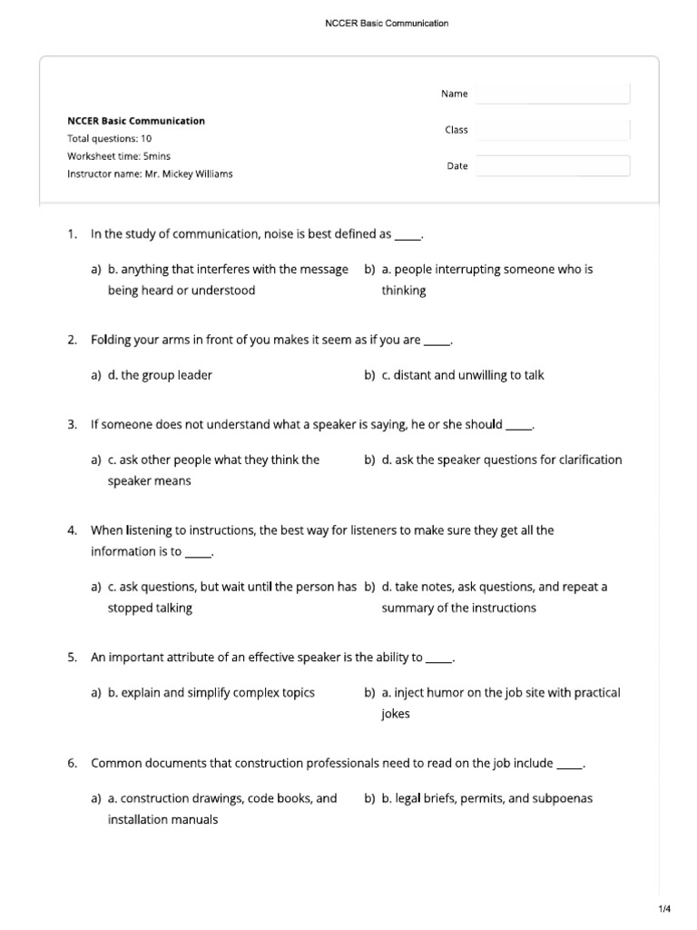 Basic Communication - Quizzes | PDF