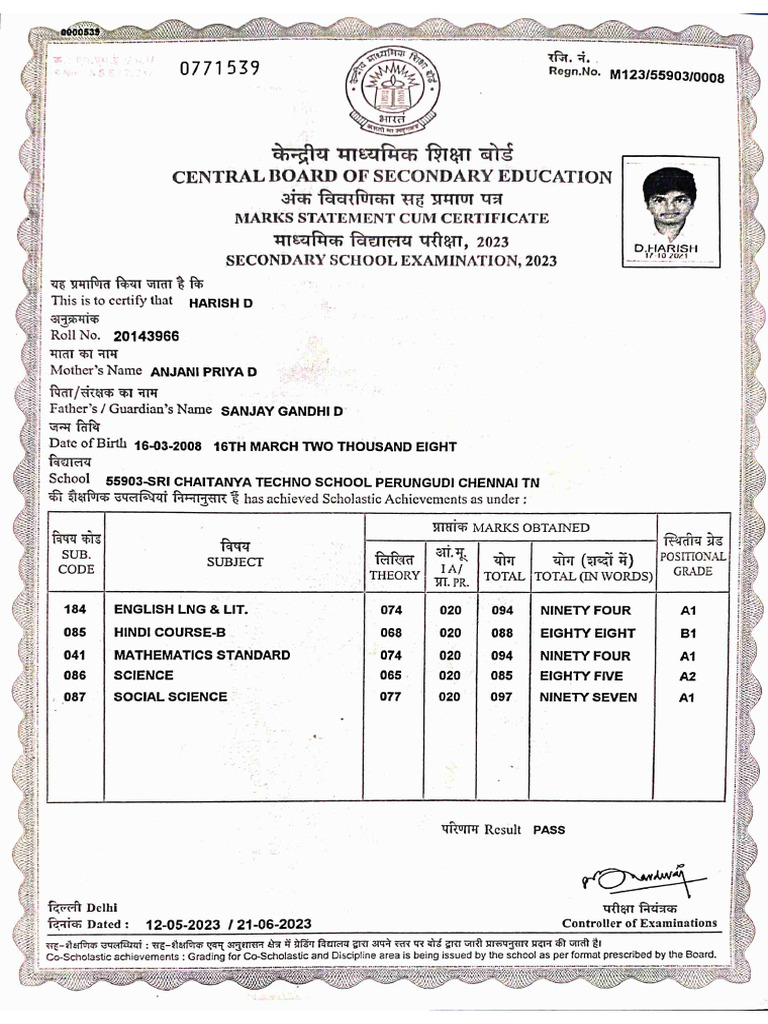 Class X Certificate | PDF
